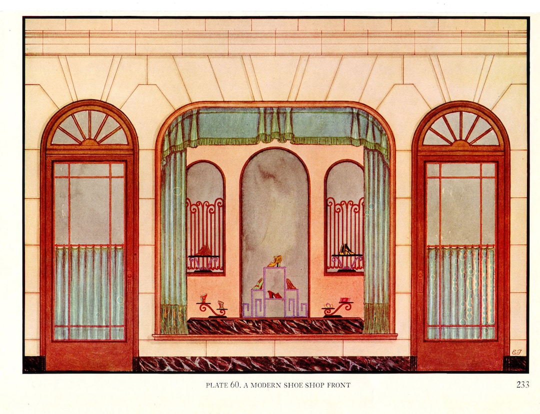 Vintage 1937 Art Deco Interior Decorative Drapes, Textiles Bookplate ...