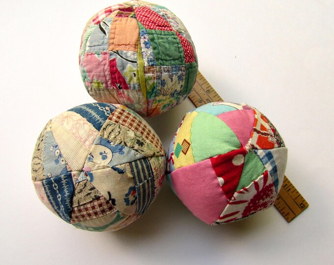 Upcycled Vintage Scrappy Quilt Balls, Patchwork Balls Made From Old Quilts, Set of 3 Balls, Bowl ...