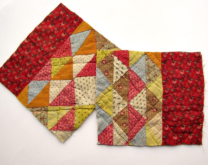 Antique 1890 Era Calico Fabrics Geese and Block Tied Quilt Section for ...