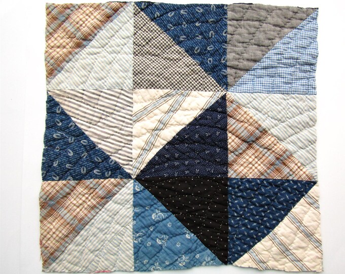 Antique Half Square Block Design Calico & Shirt Fabrics Patchwork Quilt ...