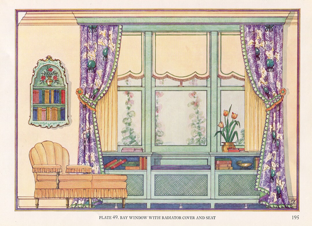 Vintage 1937 Art Deco Interior Decorative Drapes, Textiles Bookplate ...