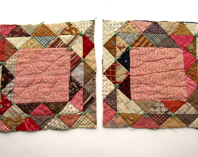 Two Antique 1890 Era Calico Fabrics Geese and Block Quilt Blocks for ...