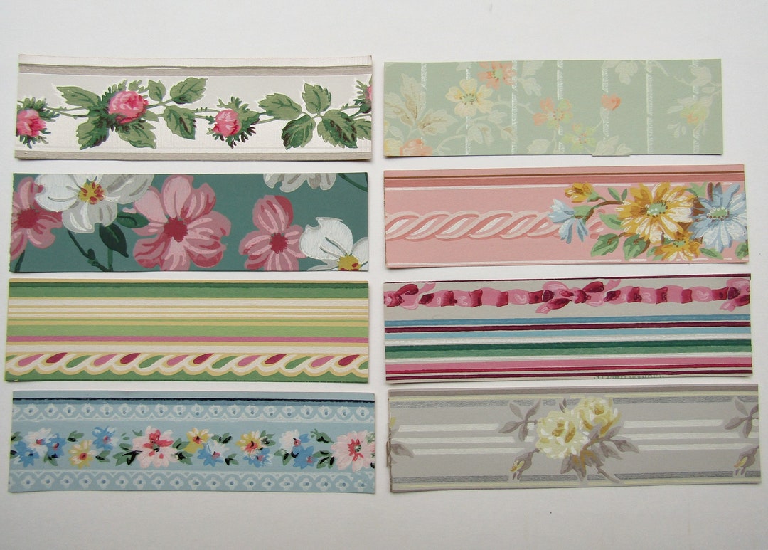 Set of 8 Vintage 1940's Wallpaper Border Strips Decorative Papers ...