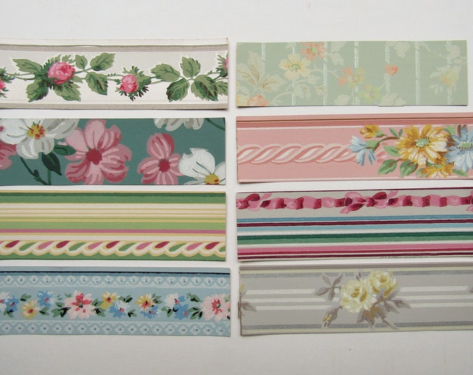 Set of 8 Vintage 1940's Wallpaper Border Strips Decorative Papers ...