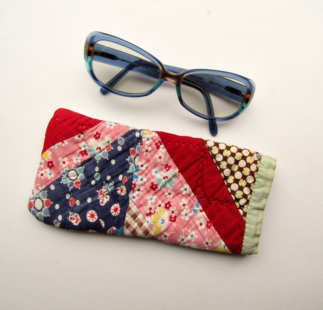 Upcycled Vintage Quilt Pieces Soft Eyeglass Case for Purse, Storage, Car Use, Recycled Patchwork ...
