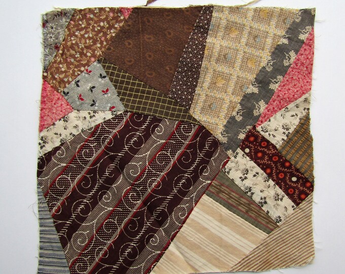 Antique 1890's Calico Fabrics Quilt Block, Quilt Square, Scrappy Design ...