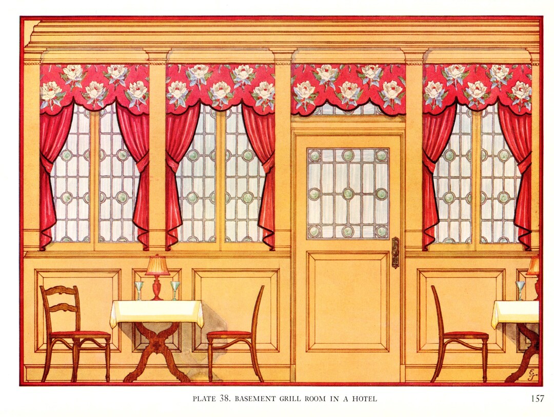 Vintage 1937 Art Deco Interior Decorative Drapes, Textiles Bookplate ...