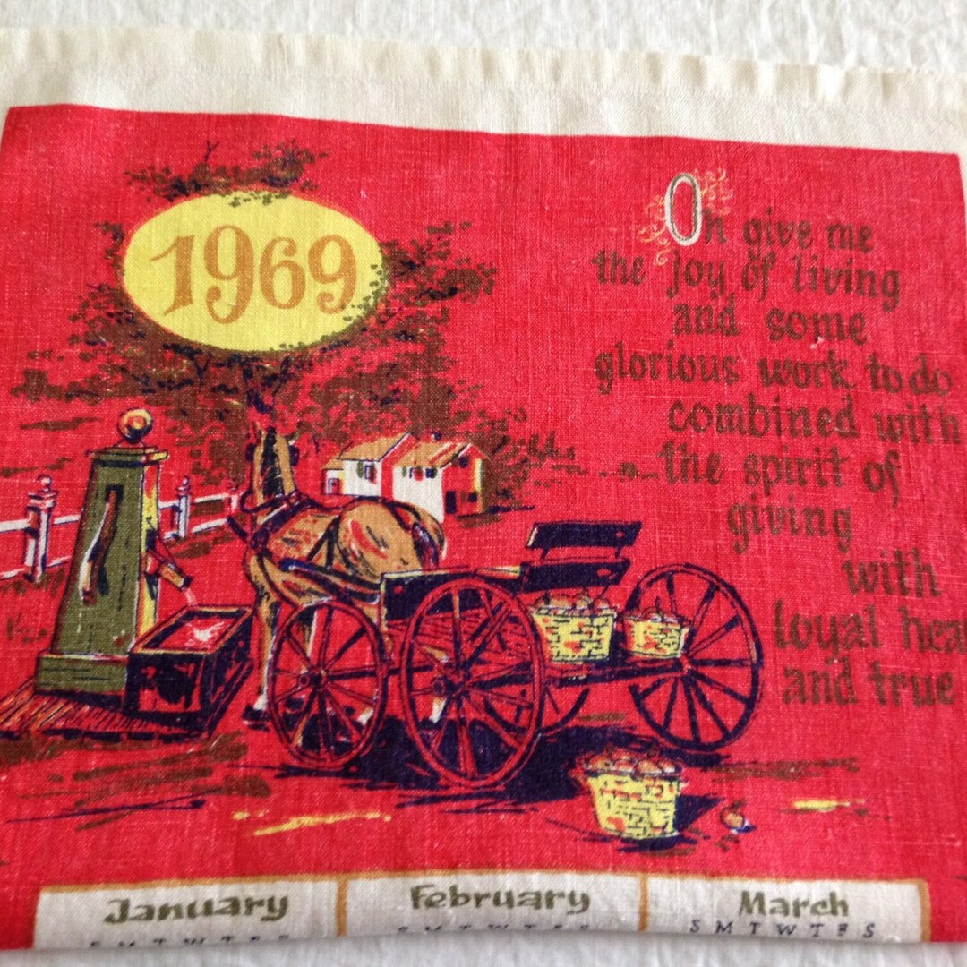Vintage 1969 Calendar Linen Towel: Fall Harvest, Inspirational Quote - Etsy