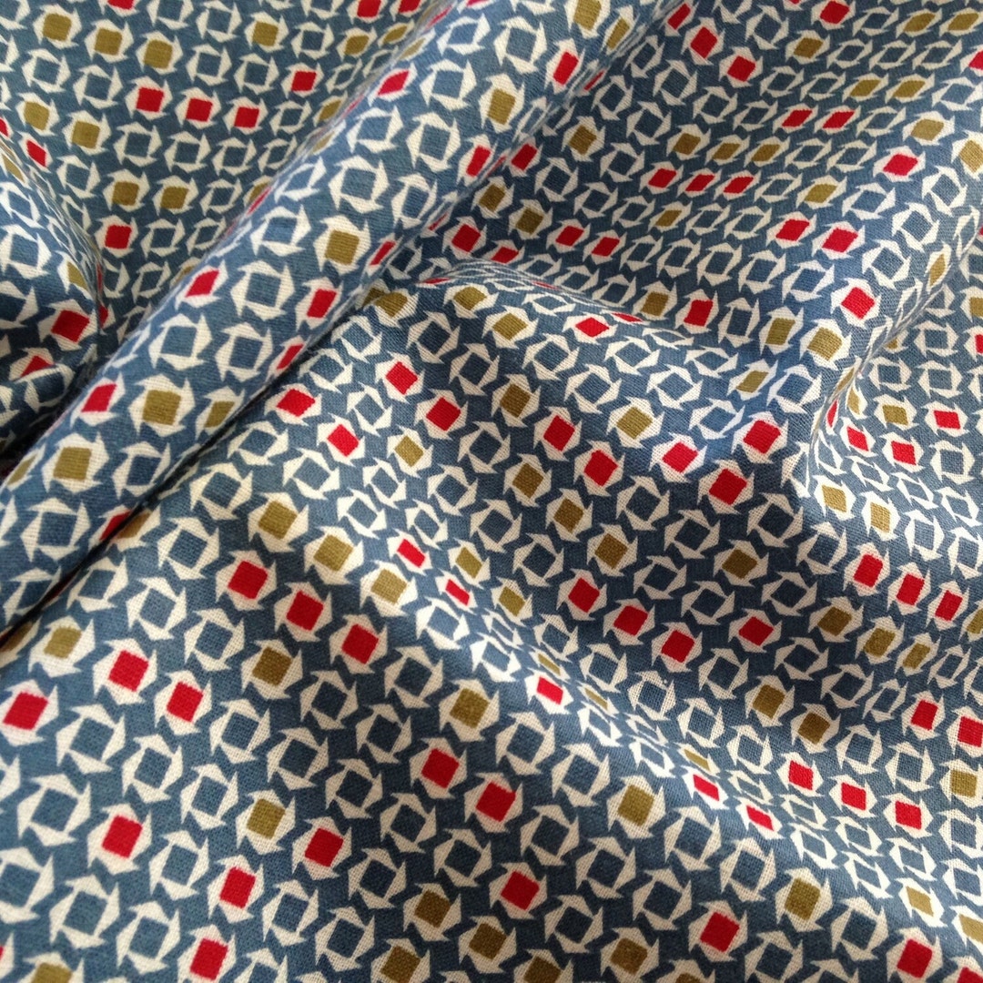 Vintage Checkered Fabric Blue Red Green Cotton Squares Print - Etsy
