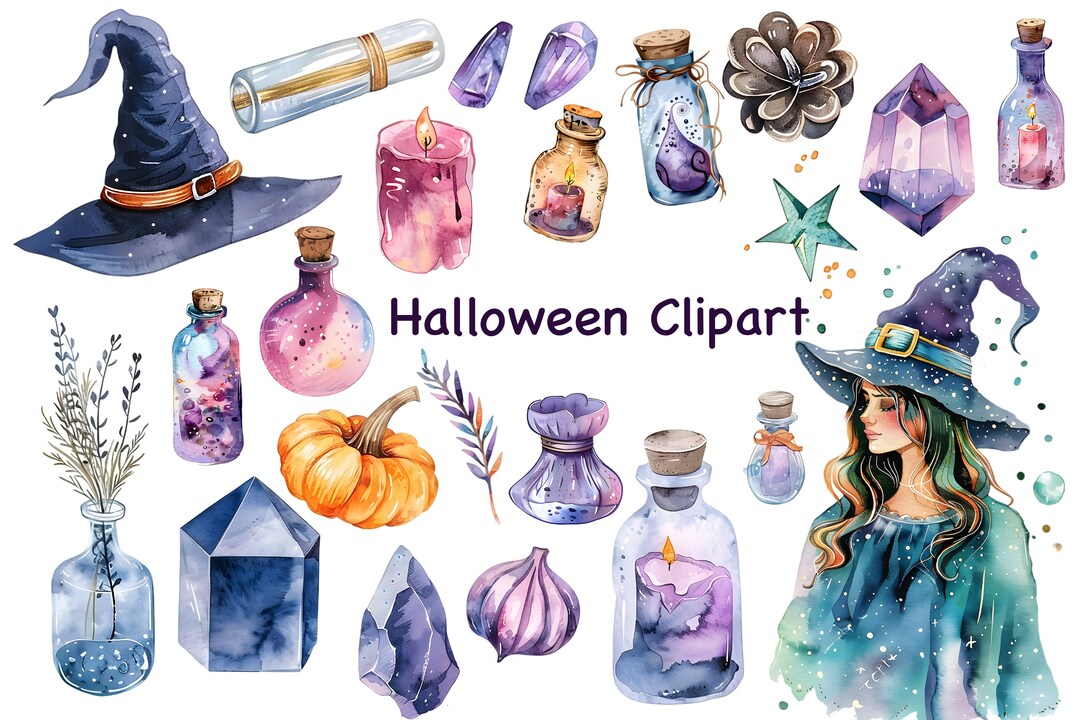 Watercolor Halloween Clipart, High Quality Transparent Pngs, Instant ...
