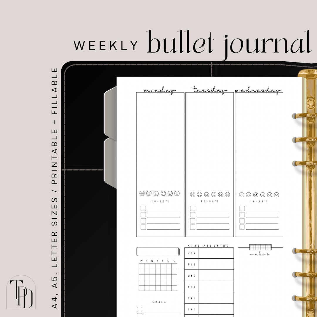 Premade Bullet Journal Printable, Undated Weekly Spread, Habit Tracker ...