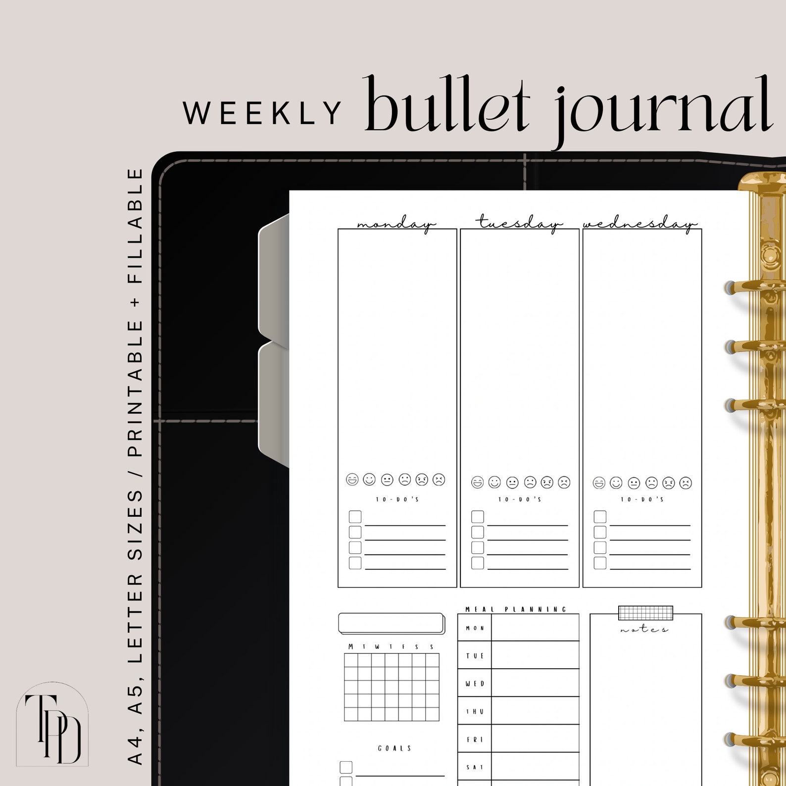 Premade Bullet Journal Printable, Undated Weekly Spread, Habit Tracker ...