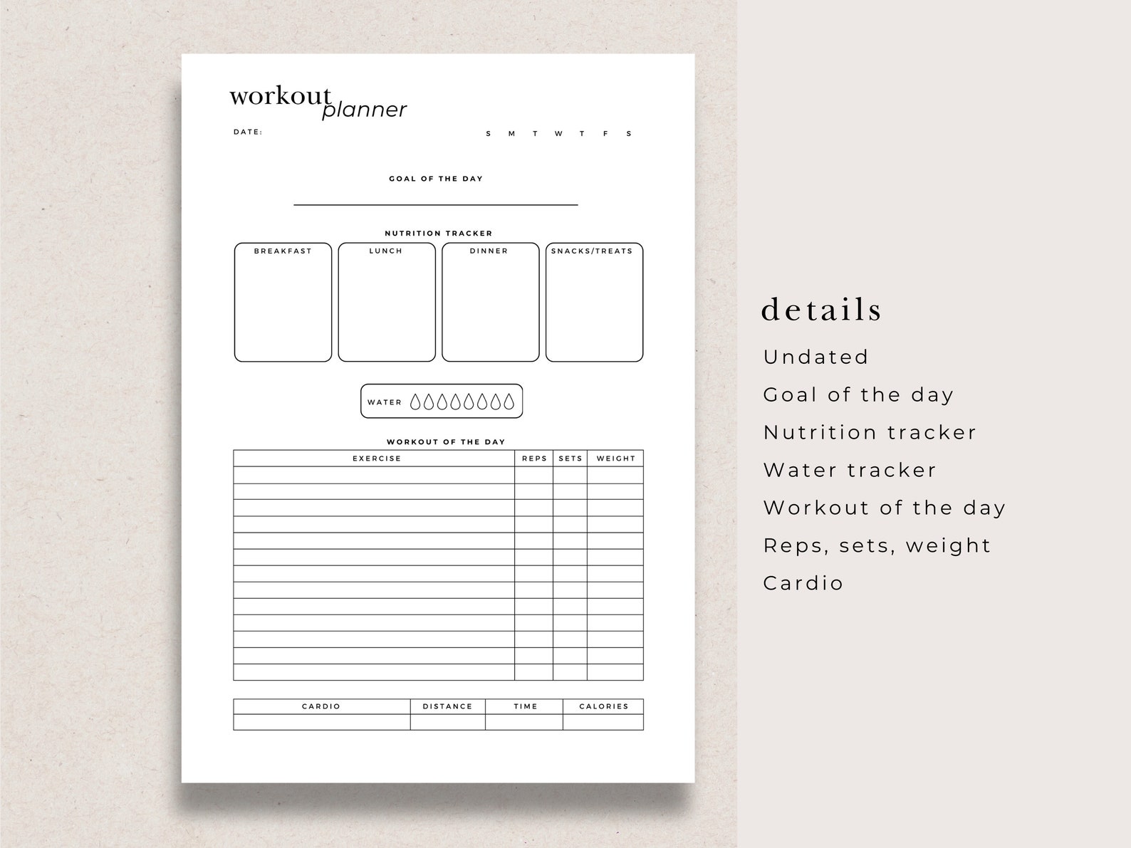 Workout Planner Printable, Exercise Tracker, Meal Planner, Nutrition ...