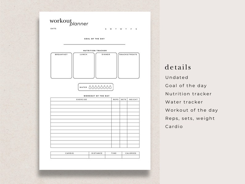 Workout Planner Printable, Exercise Tracker, Meal Planner, Nutrition ...