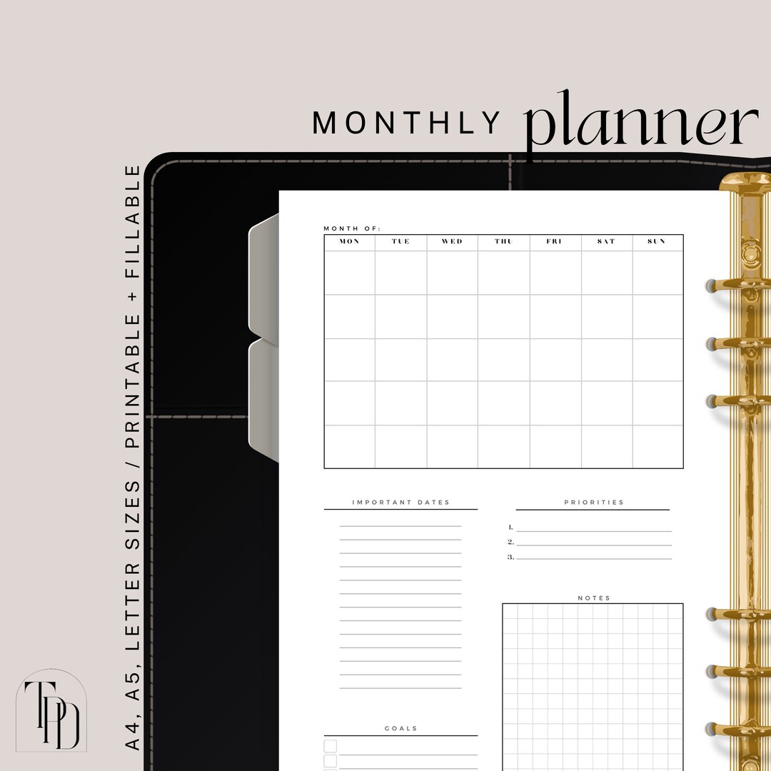 Minimalist Monthly Planner Printable, Undated Planner, Monthly Calendar ...