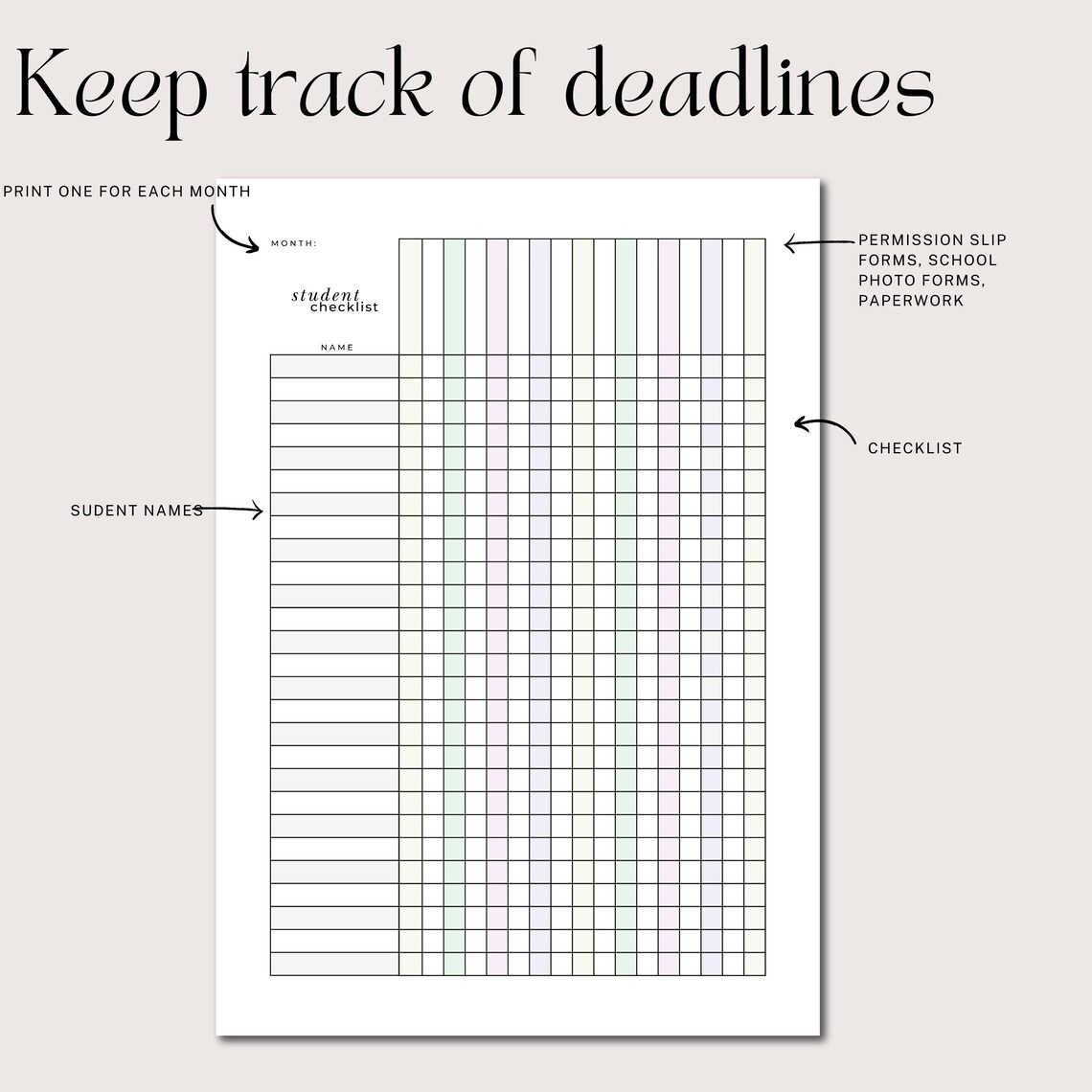 Student Checklist & Teacher Log - Back to School Essential - Teacher ...