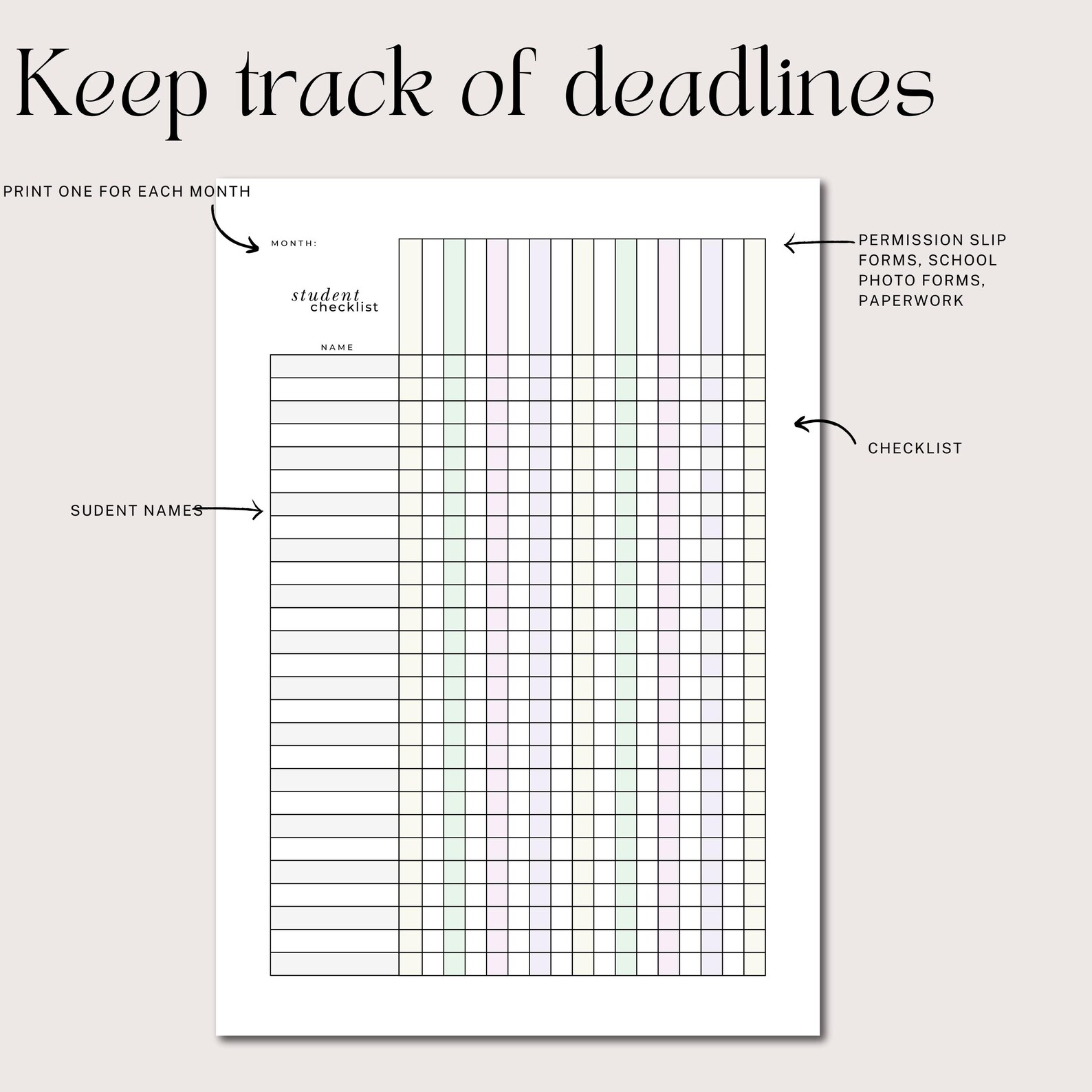 Student Checklist & Teacher Log - Back to School Essential - Teacher ...