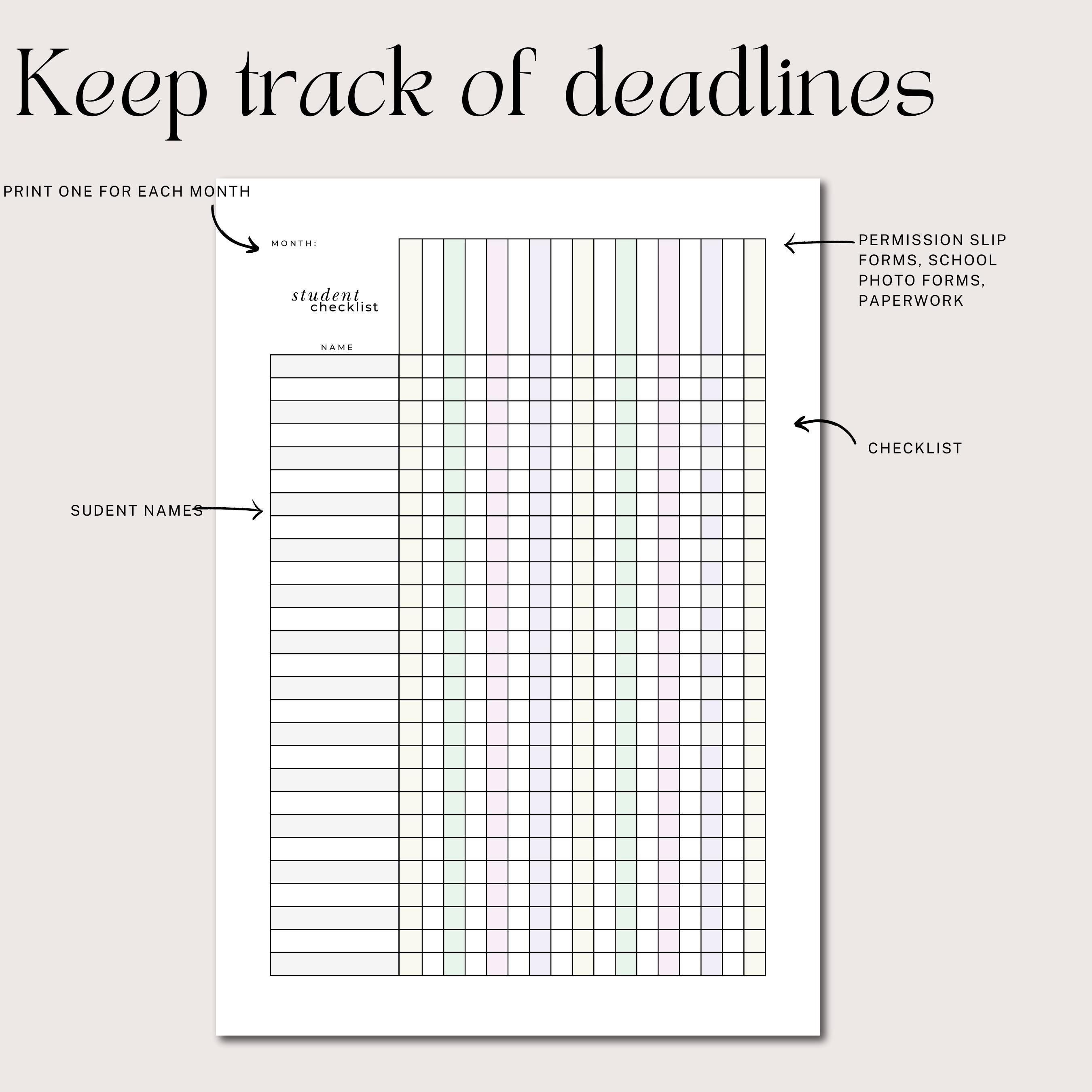 Student Checklist & Teacher Log - Back to School Essential - Teacher ...