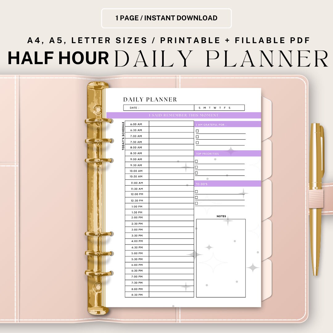 Swiftie Half Hourly Planner Printable, Time Blocking Template, Daily ...