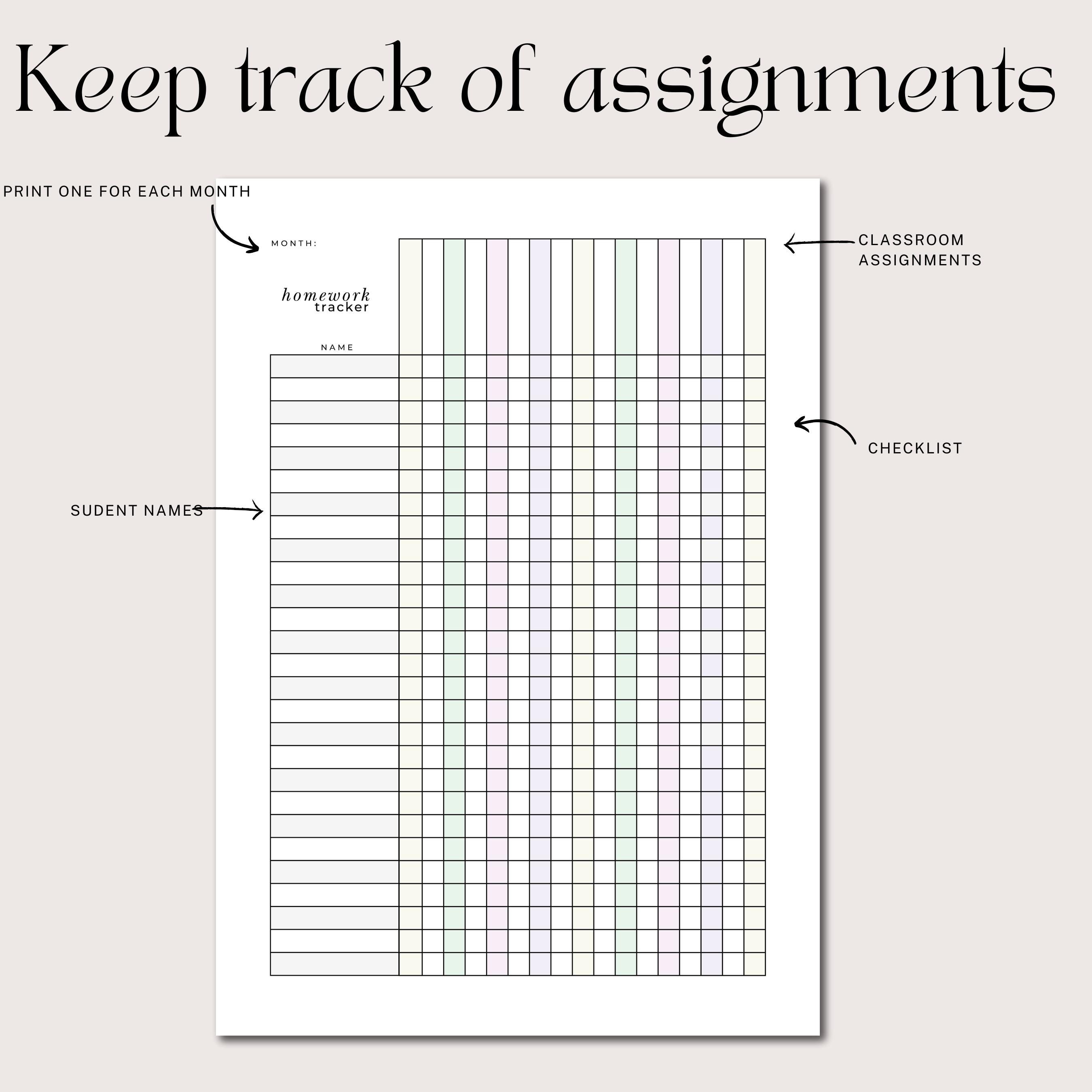 Teacher Assignment Log - Student Assignment Tracker - Back to School ...