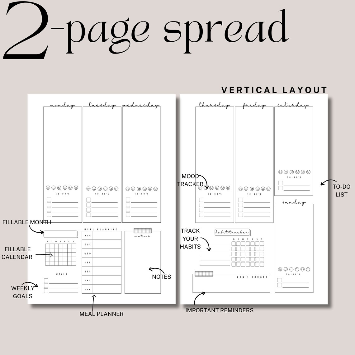 Premade Bullet Journal Printable, Undated Weekly Spread, Habit Tracker ...
