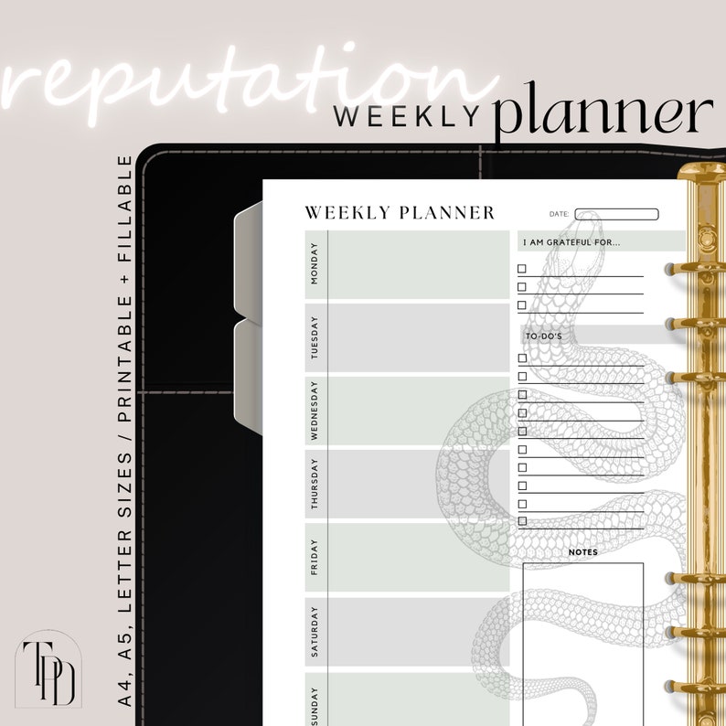 Swiftie Weekly Planner Printable Horizontal Schedule Minimal Weekly ...