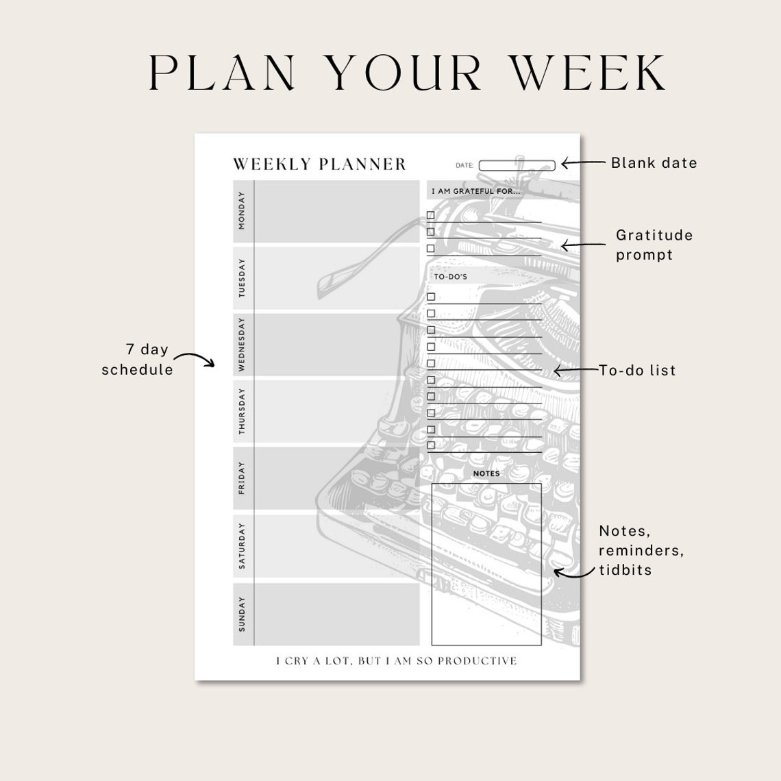 Swiftie Weekly Planner Printable Horizontal Schedule Minimal Weekly ...