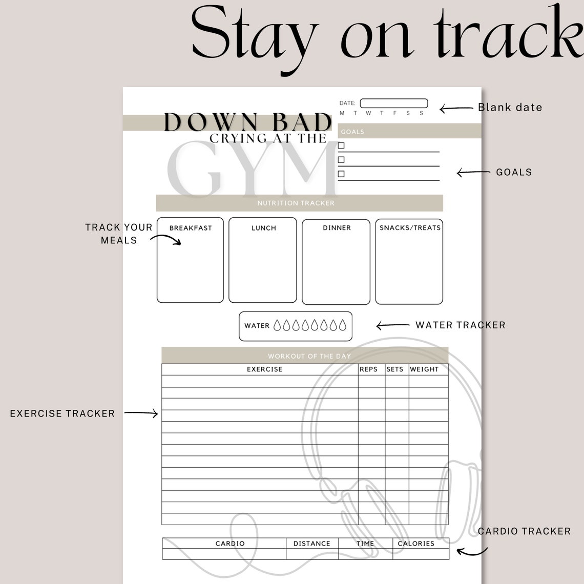 Swiftie Workout Planner Printable, Fitness Tracker, Daily Meal Workout ...
