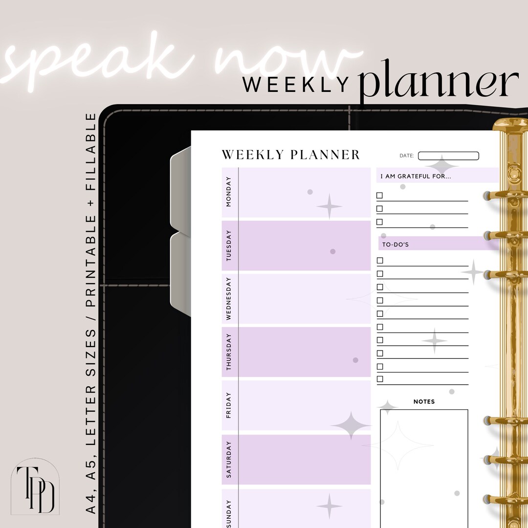 Swiftie Weekly Planner Printable Horizontal Schedule Minimal Weekly ...