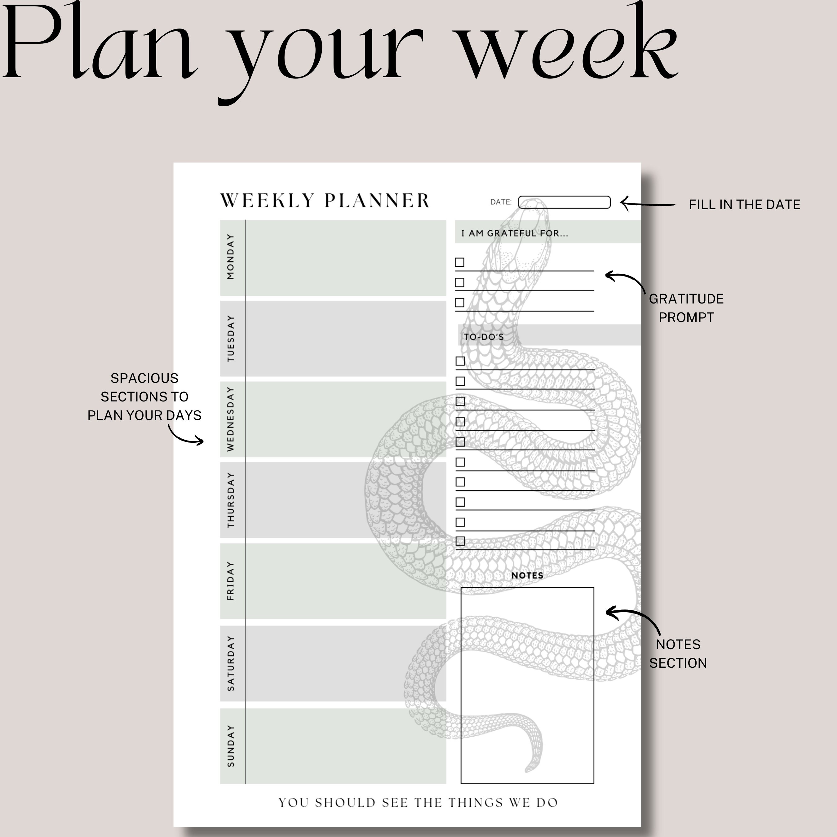 Swiftie Weekly Planner Printable Horizontal Schedule Minimal Weekly ...