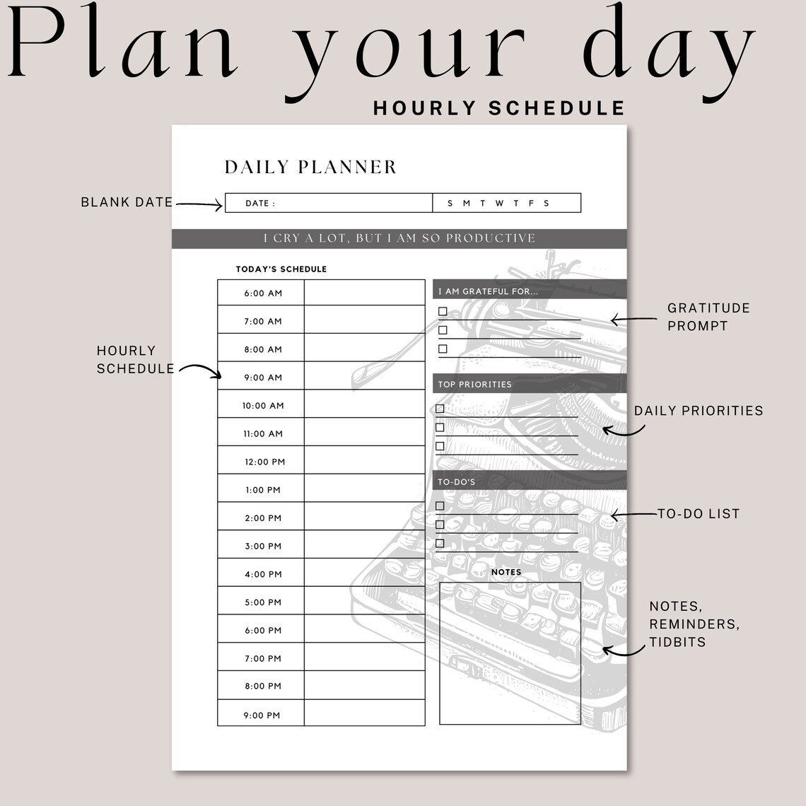 Swiftie Hourly Planner Printable, Time Blocking Template, Daily Planner ...
