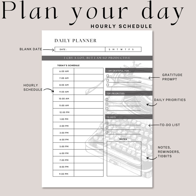 Swiftie Hourly Planner Printable, Time Blocking Template, Daily Planner ...