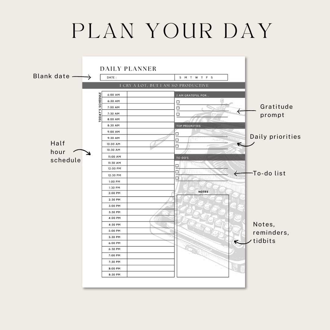 Swiftie Half Hourly Planner Printable Bundle, Time Blocking Template ...