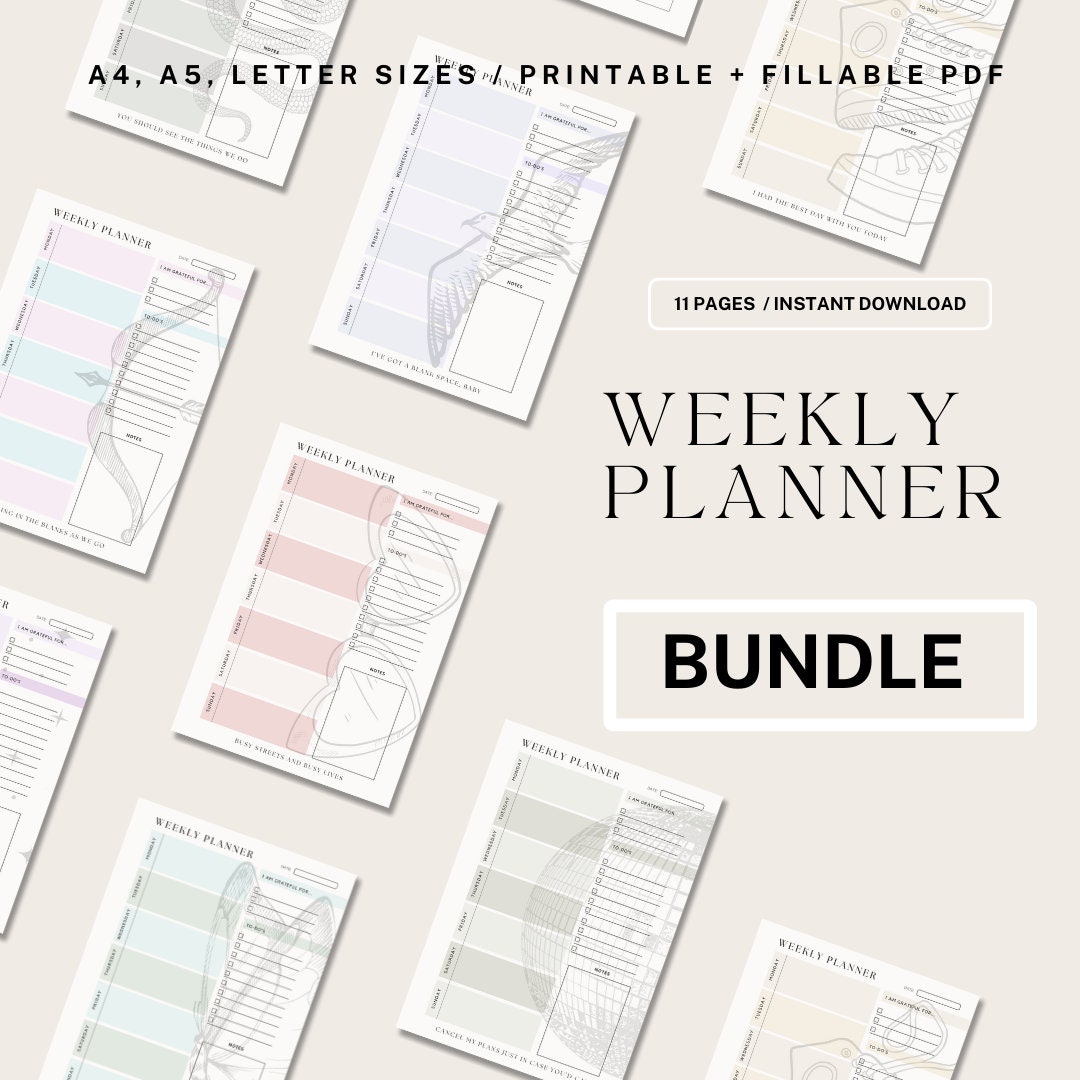 Swiftie Weekly Planner Printable Bundle Horizontal Schedule Minimal ...
