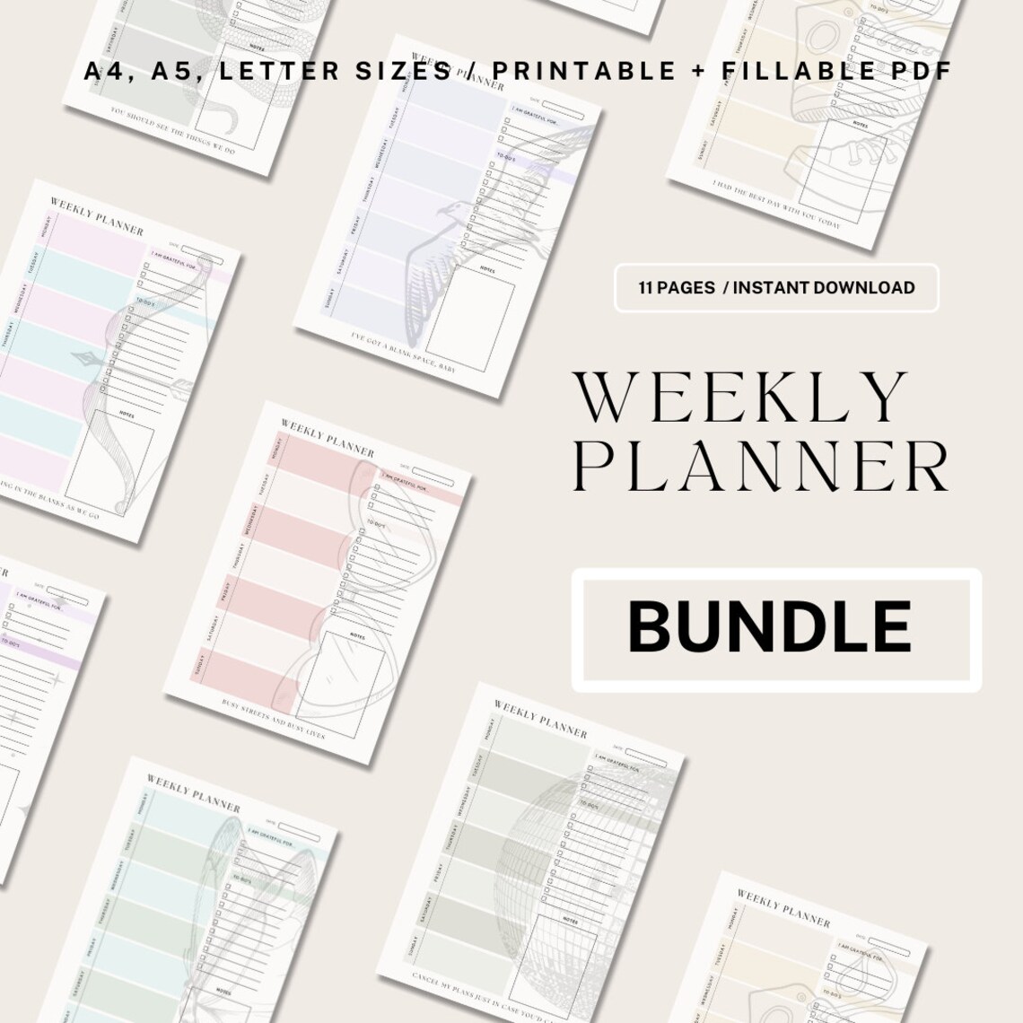 Swiftie Weekly Planner Printable Bundle Horizontal Schedule Minimal ...