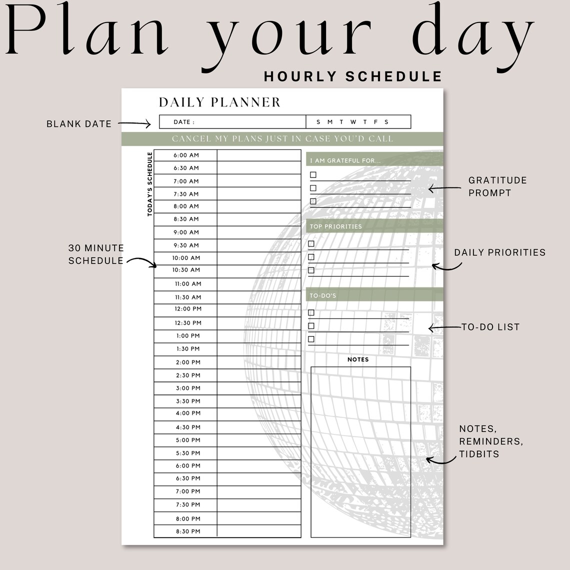 Swiftie Half Hourly Planner Printable, Time Blocking Template, Daily ...