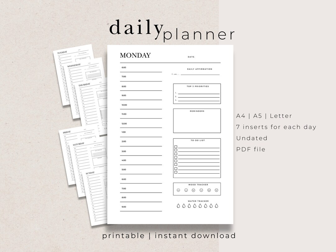 7-day Daily Planner Printable With To-do List, Daily Affirmations, Mood ...