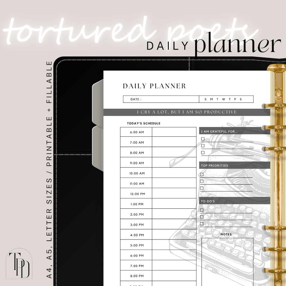 Swiftie Hourly Planner Printable, Time Blocking Template, Daily Planner ...