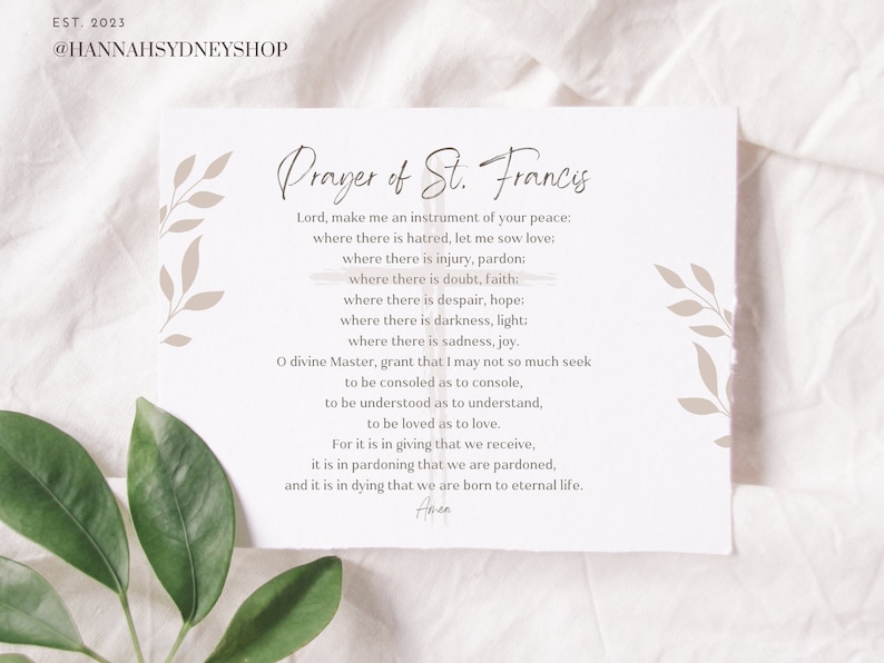 St. Francis of Assisi prayer for Peace - Etsy