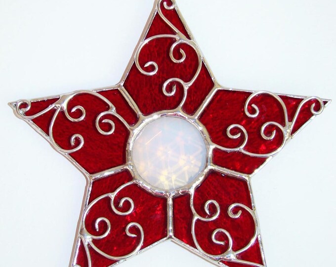 Ruby Red Filigree Stained Glass Star Ornament Suncatcher - Etsy