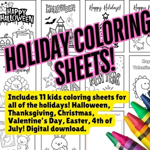 Cute Kids Holiday Coloring Sheets, Halloween Thanksgiving Christmas New ...