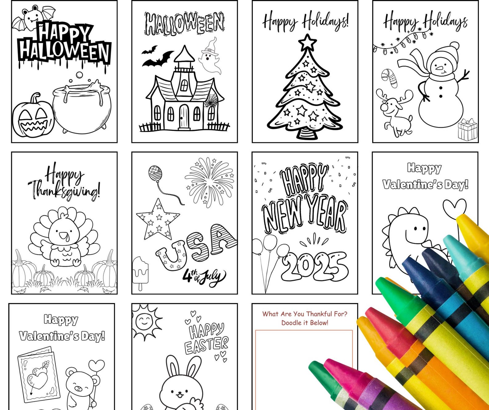 Cute Kids Holiday Coloring Sheets, Halloween Thanksgiving Christmas New ...