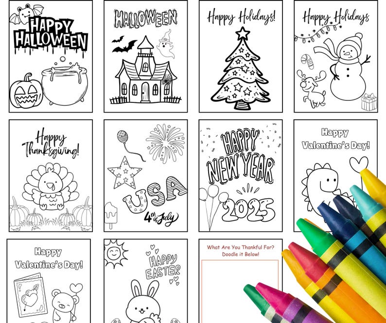 Cute Kids Holiday Coloring Sheets, Halloween Thanksgiving Christmas New ...