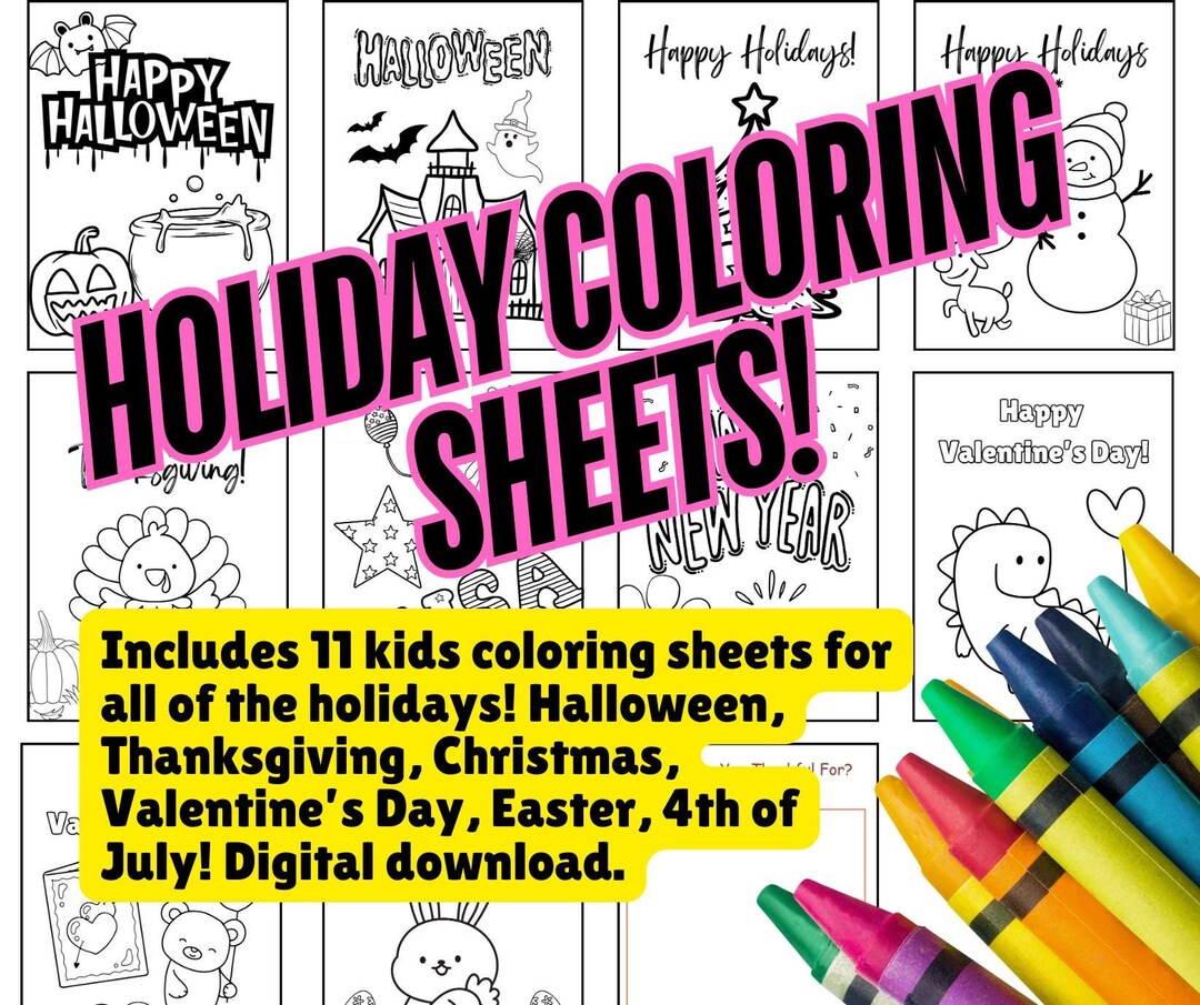 Cute Kids Holiday Coloring Sheets, Halloween Thanksgiving Christmas New ...