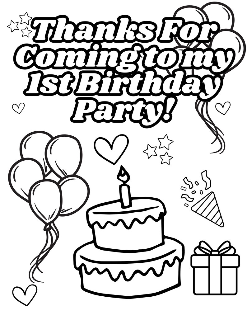 First Birthday Coloring Sheet Party Favor, 1st Birthday Party Favor ...