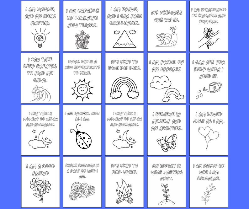 20 Positive Affirmation Coloring Sheets, Calming Activity for Students ...