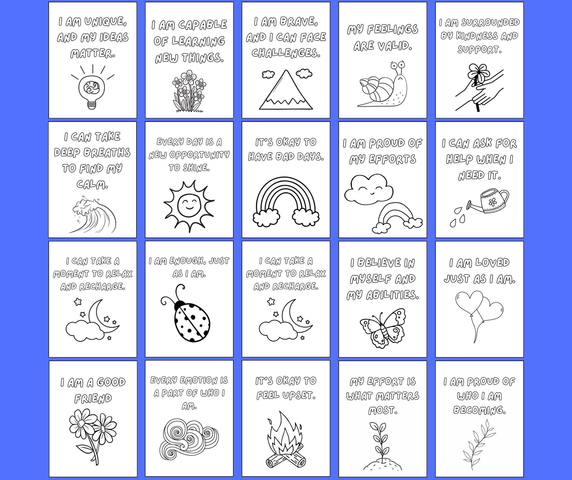 20 Positive Affirmation Coloring Sheets, Calming Activity for Students ...