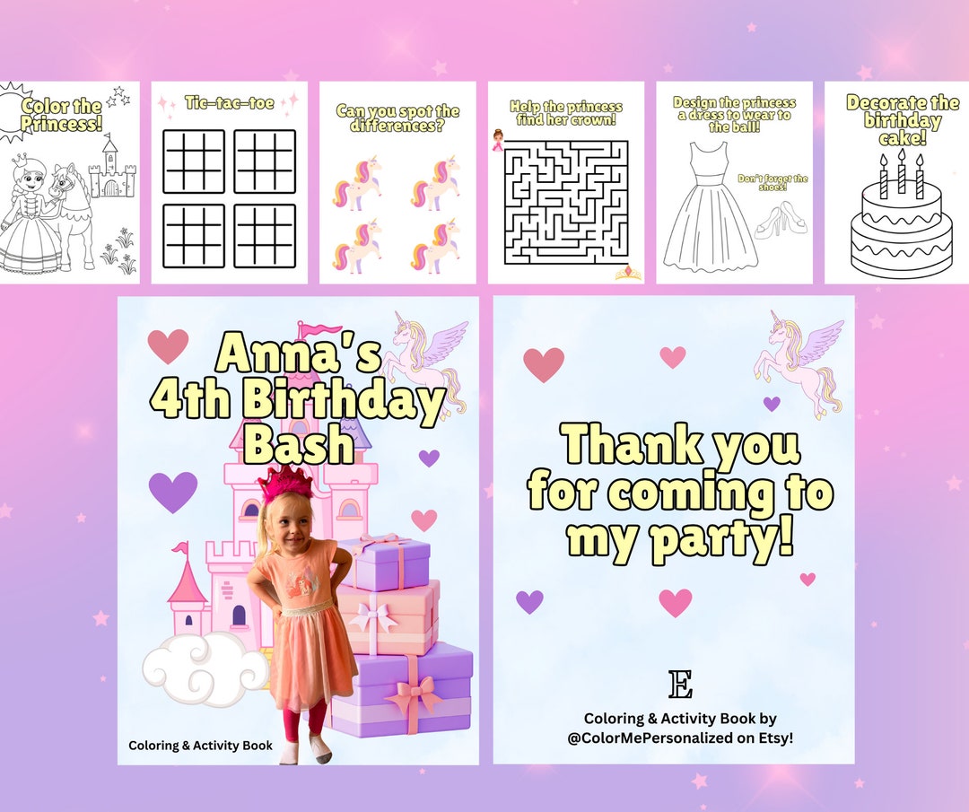 Custom Princess Coloring Book Party Favor, Girl Birthday Activity Book ...