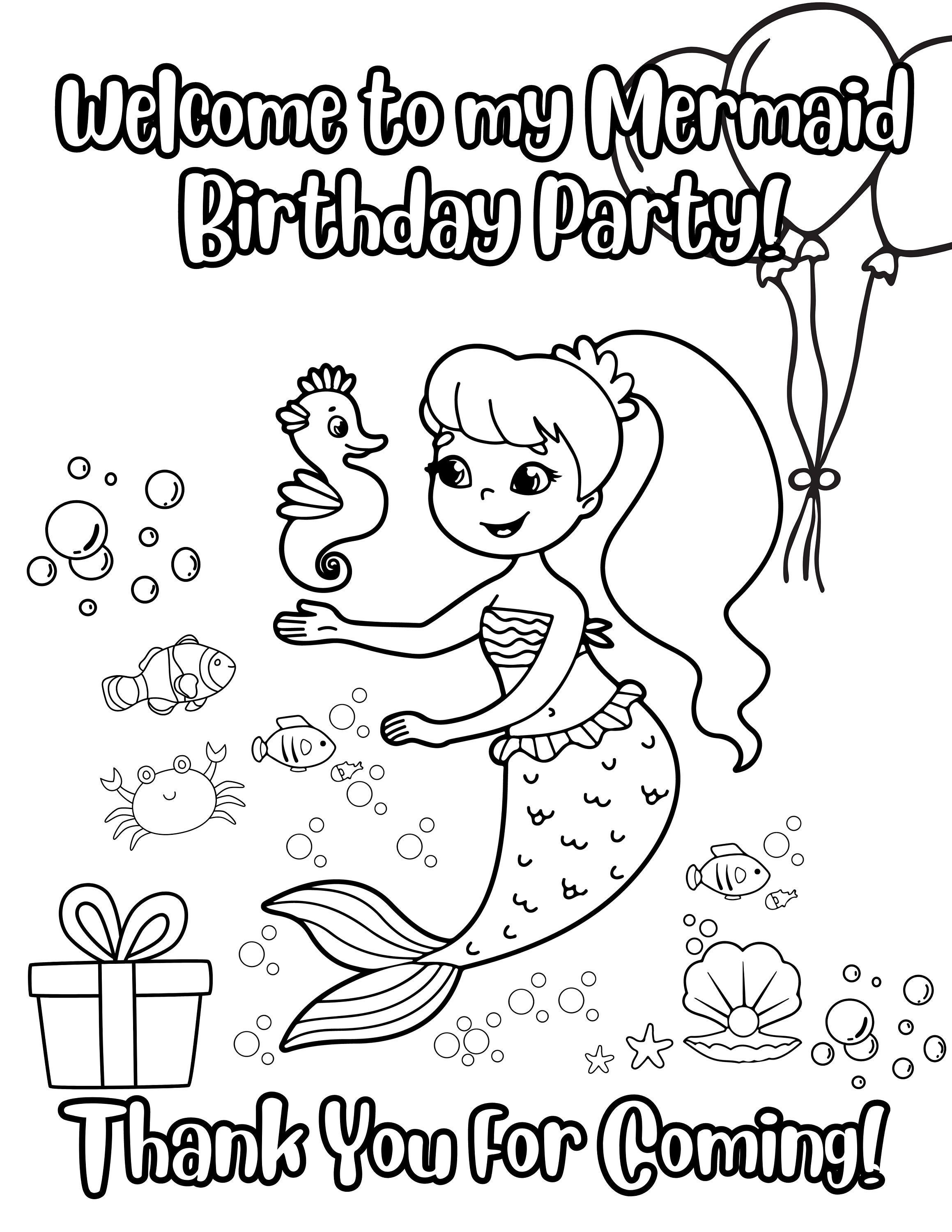 Printable Mermaid Birthday Coloring Sheet - Etsy