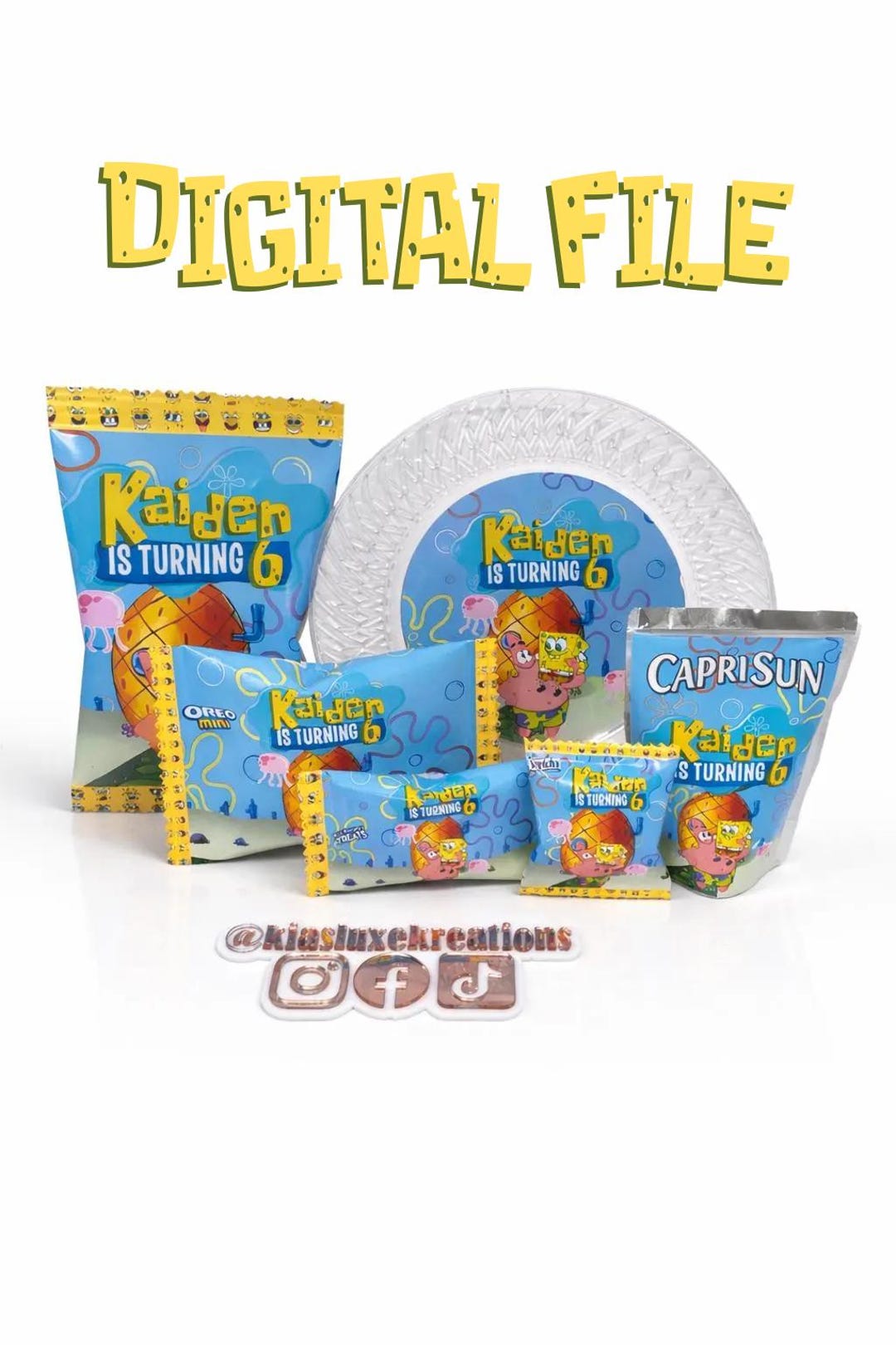 Digital File Custom Spongebob Party Favors | Chip Bags, Capri Suns ...